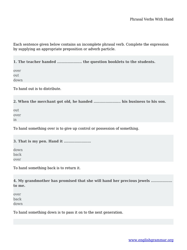 Phrasal Verbs With Hand | PDF | Syntax | Language Families