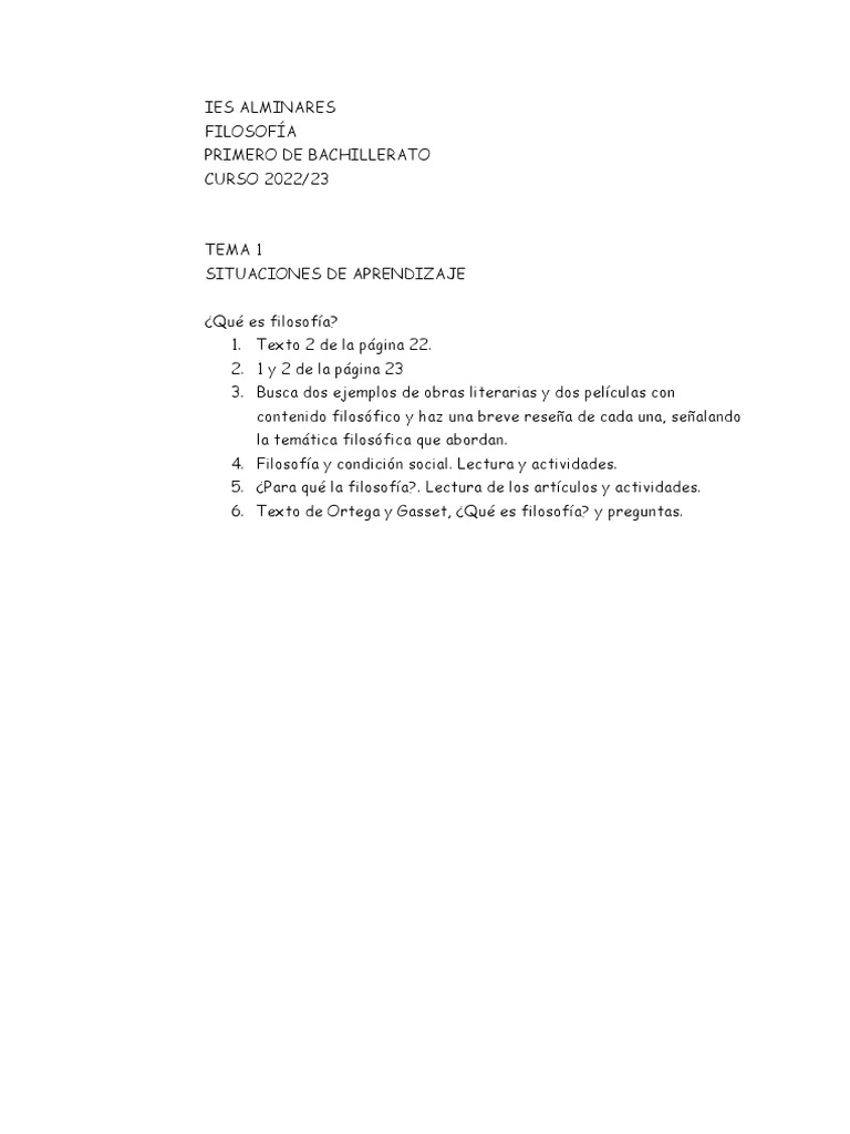 Dossier Actividades Tema 1 Filosofía | PDF