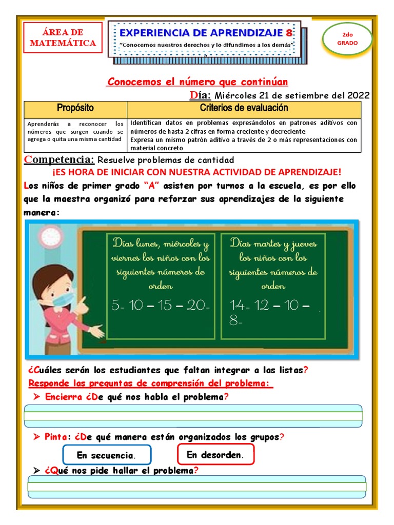 FICHA MAT - MIÉRCOLES 21 DE SETIEMBRE DEL 2022 - 2do | PDF | Cognición | Ciencia cognitiva