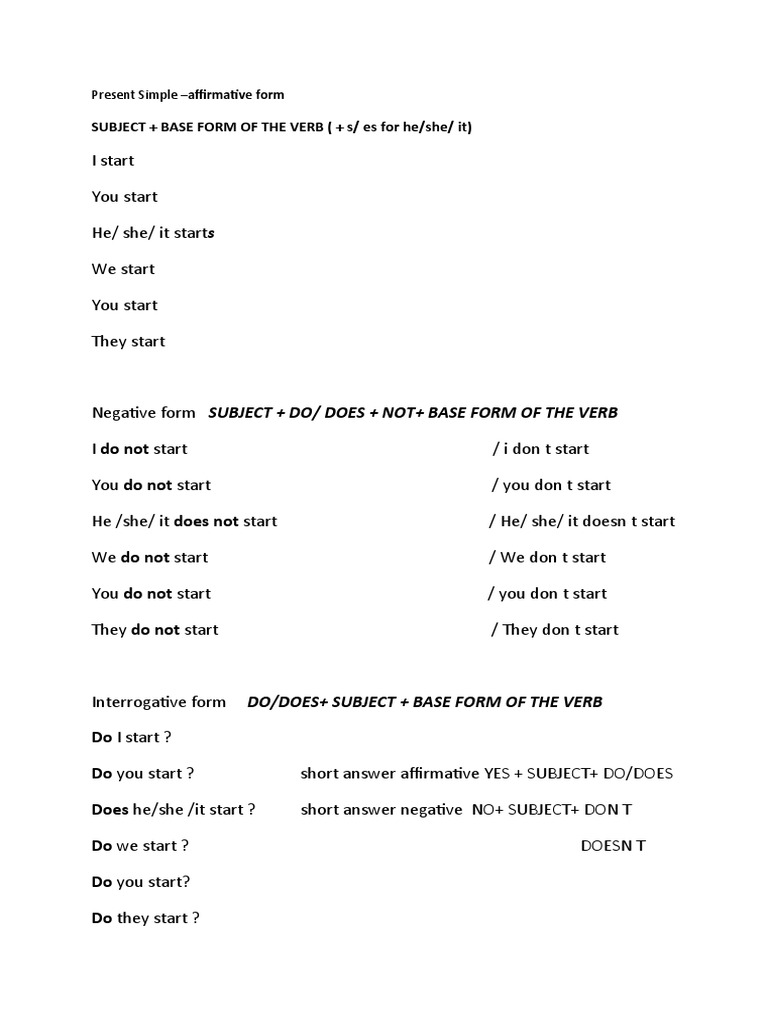 Present Simple Forms | PDF