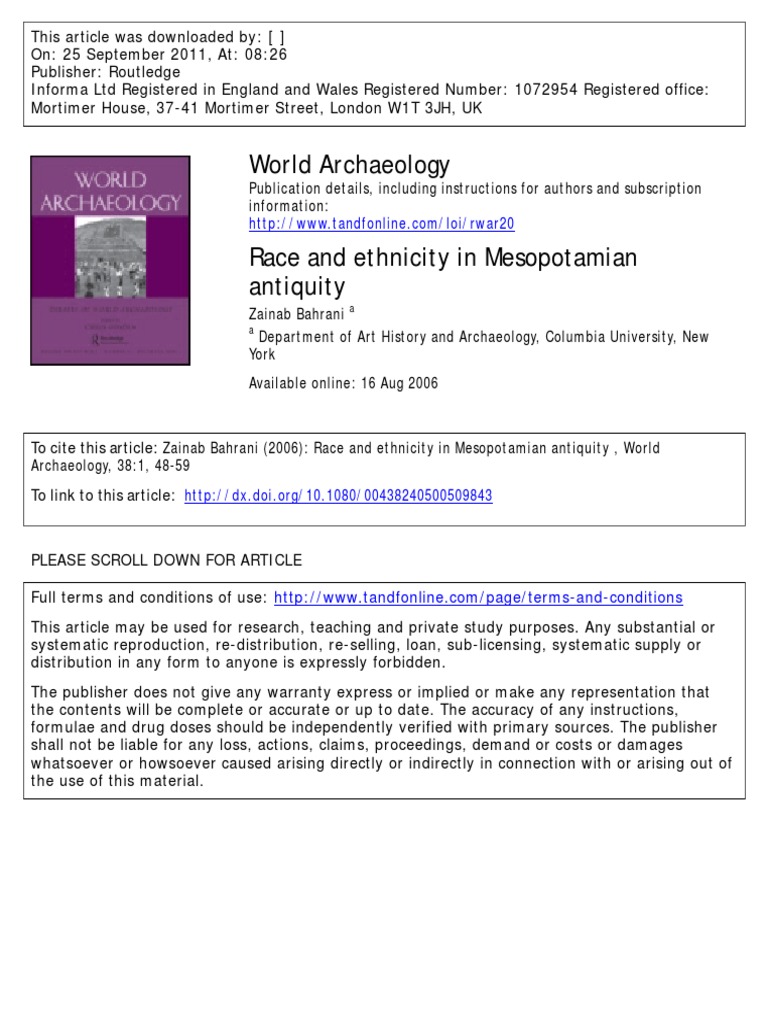 Race and Ethnicity in Mesopotamian Antiquity (Z. Bahrani, World Archaeology 38-1, 2006) | PDF ...