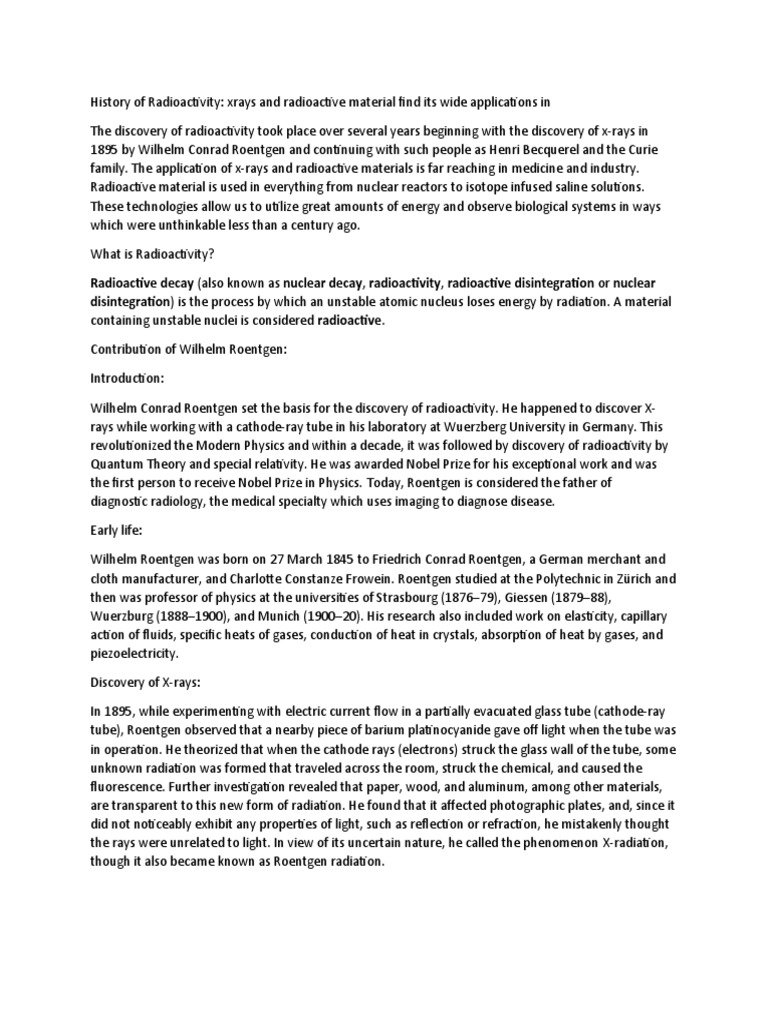 A Comprehensive Overview of the Discovery of Radioactivity and its Wide ...