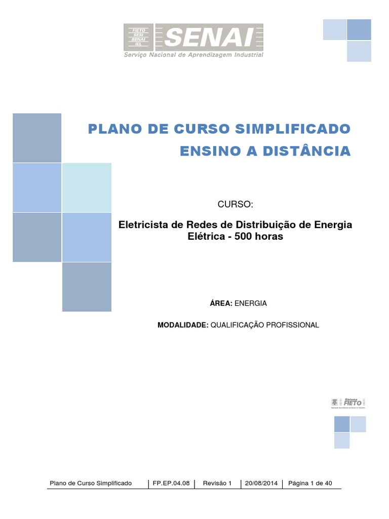 Plano de Curso - Eletricista de Redes de Distribuição de Energia - EAD ...