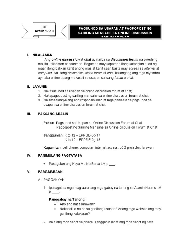 ICT - Aralin 17-18 TG - EPP5IE-0g-17-18 | PDF