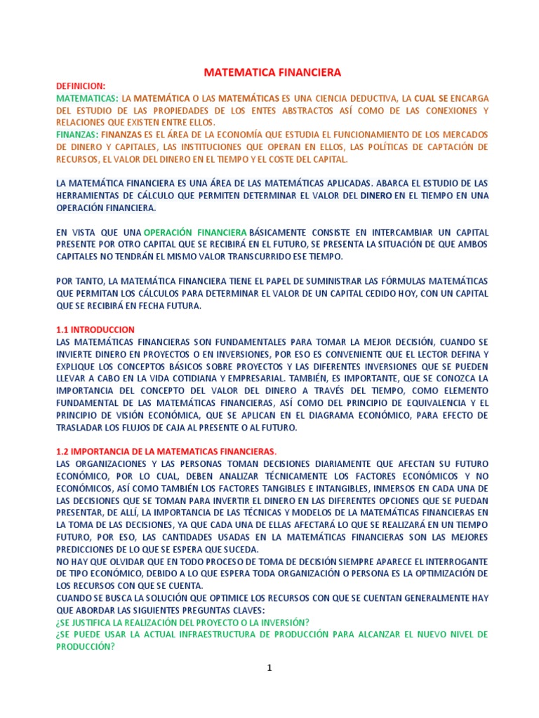 Matemáticas Financieras: Conceptos Clave | PDF | Interés | Finanzas ...