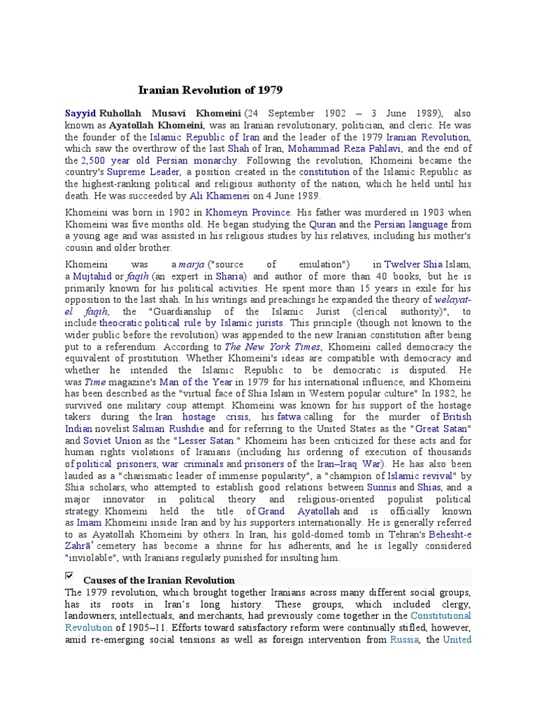 The 1979 Iranian Revolution | PDF | Ruhollah Khomeini | Mohammad Reza ...