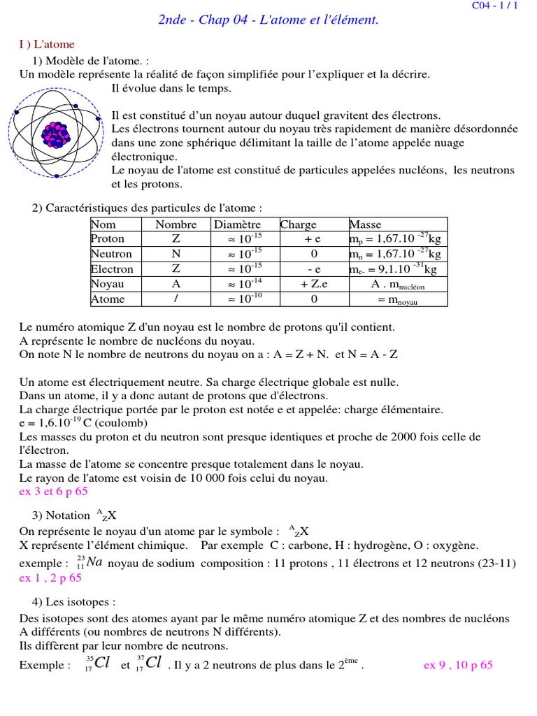 Atome et Éléments Chimiques: Concepts Clés | PDF | Noyau atomique | Atomes