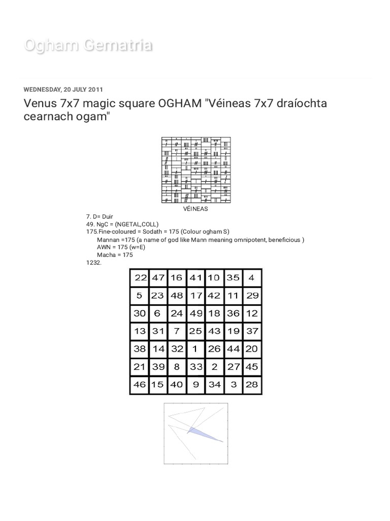 Ogham Gematria - Venus 7x7 Magic Square OGHAM - Véineas 7x7 Draíochta ...