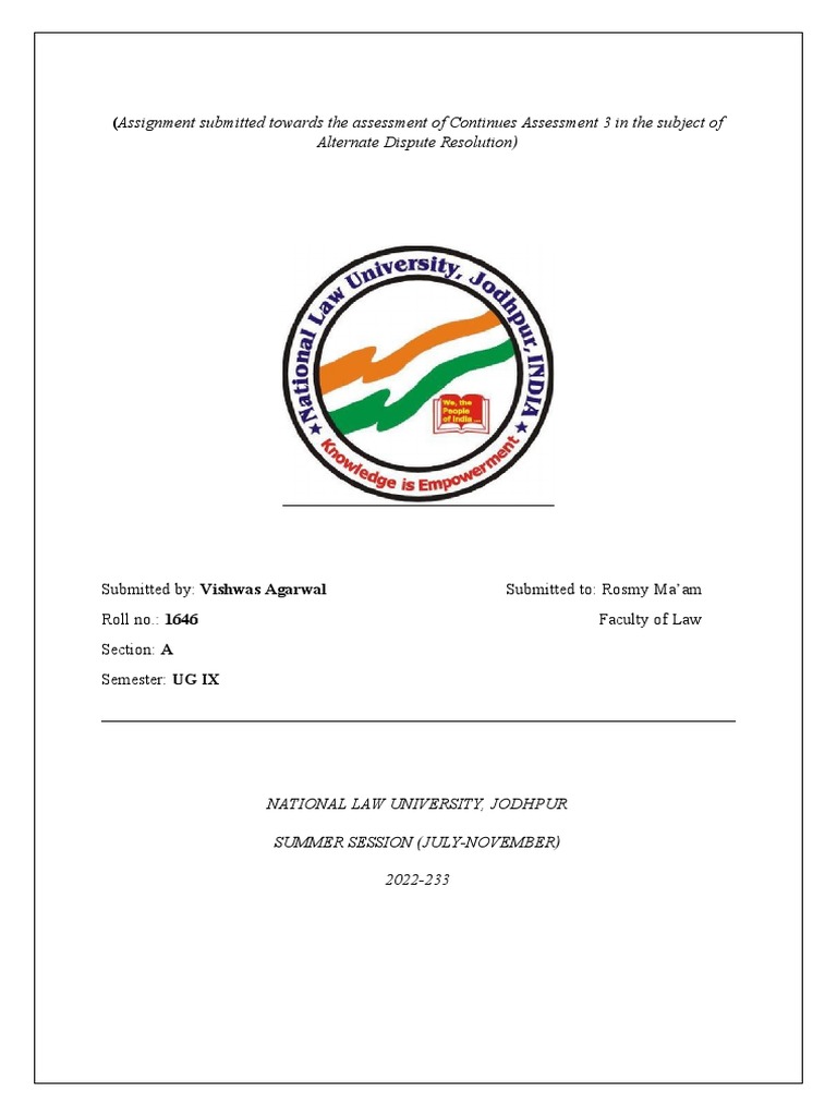 ADR Assignment | PDF | Arbitration | Alternative Dispute Resolution