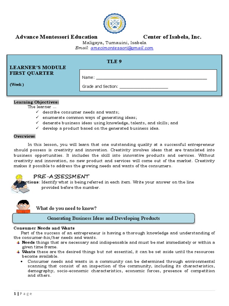 TLE Lesson 2 | PDF | Creativity | Entrepreneurship