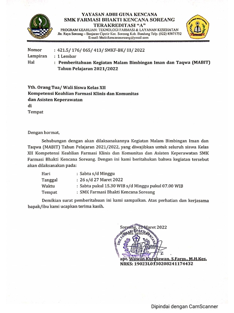 Surat Pemberitahuan Mabit 2 | PDF