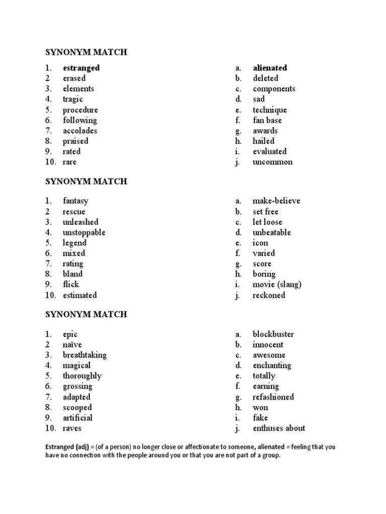 Synonym Matching Exercise Guide | PDF