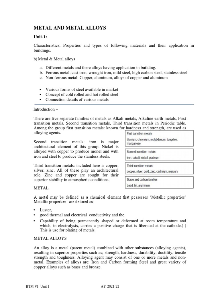 Metal Alloys Guide for Building Applications | PDF | Metals | Steel