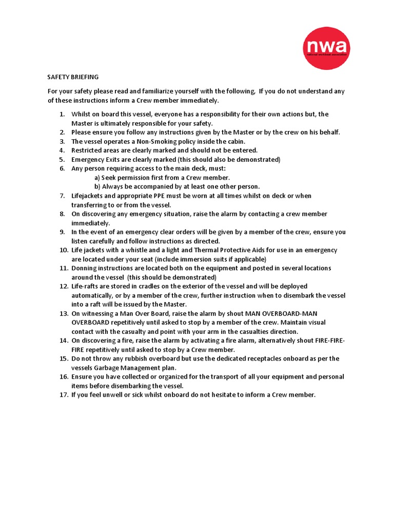 Safety Briefing | PDF | Safety