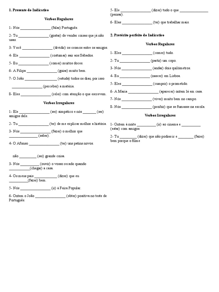 Verbos - Presente e Pretérito Perfeito | PDF