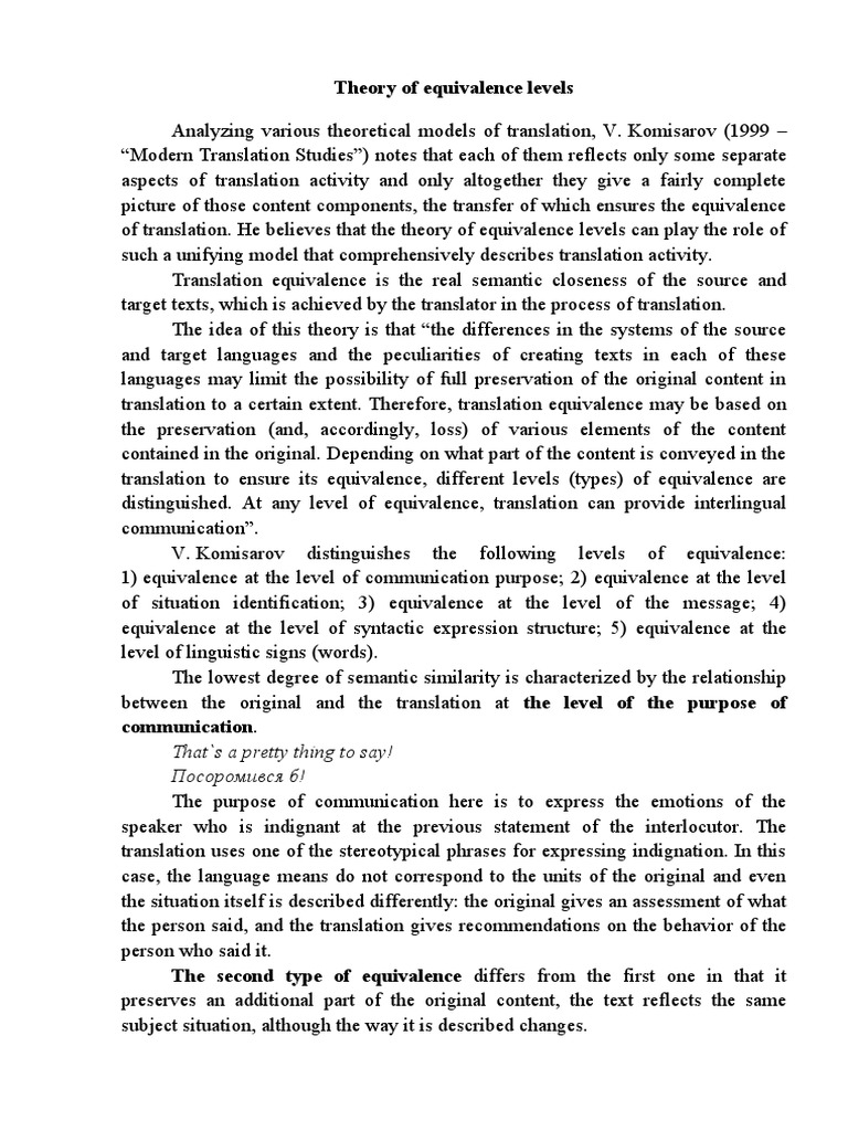 Theory of Equivalence Levels | PDF | Translations | Theory