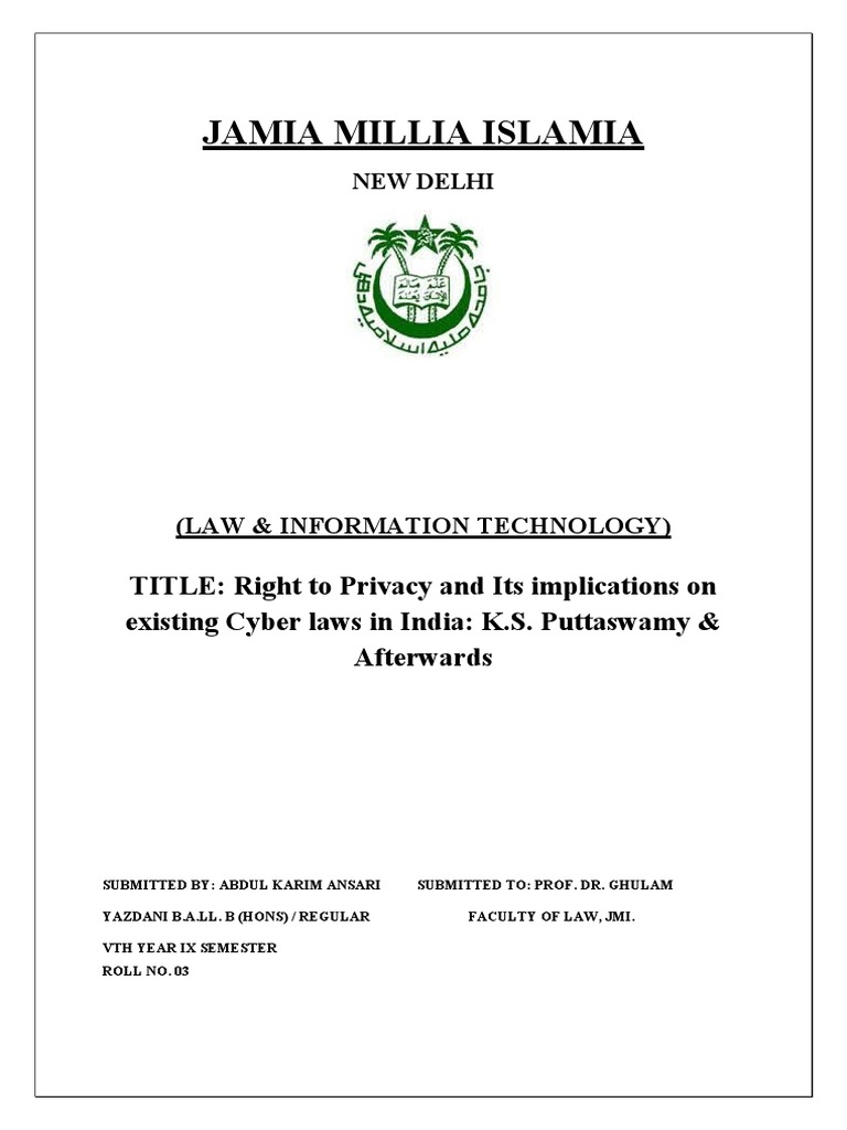 Abdul Karim Ansari LAW&IT ASSIGNMENT | PDF | Right To Privacy | Privacy