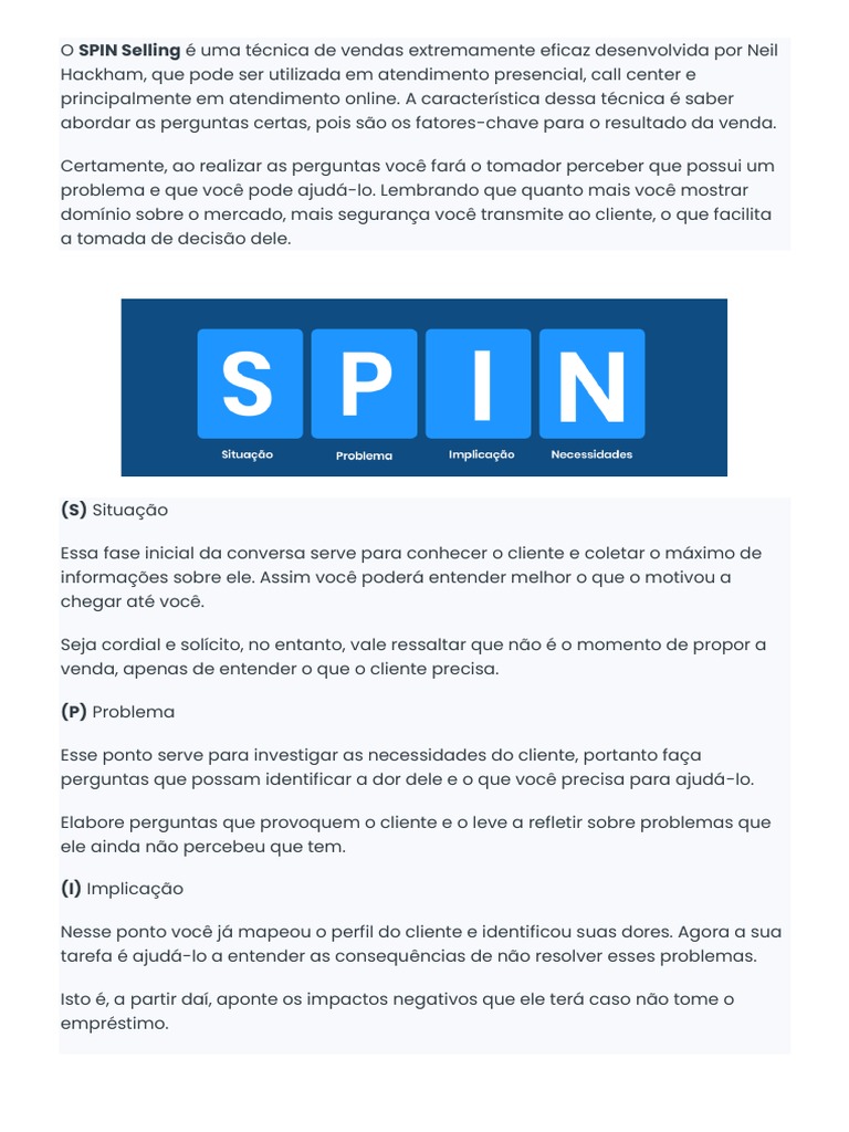 Método SPIN Selling | PDF | Publicidade | Empréstimos
