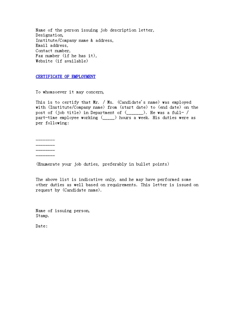 Sample Job Description Letter | PDF | Career & Growth | Business