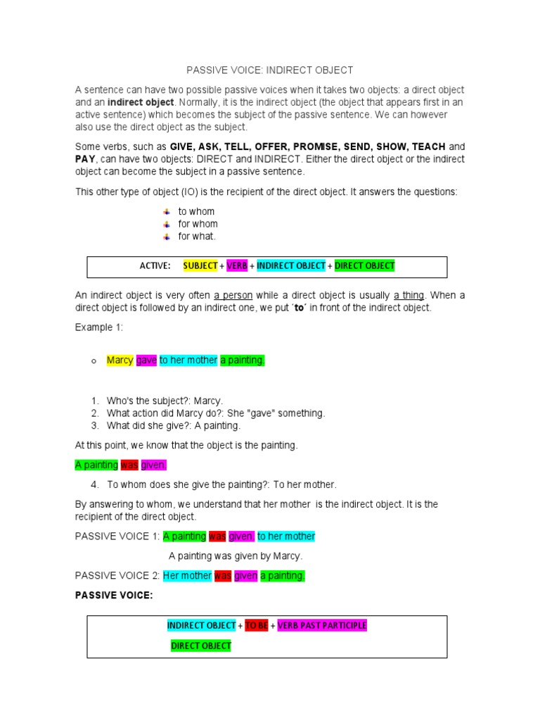 Passive Voice Indirect Object | PDF