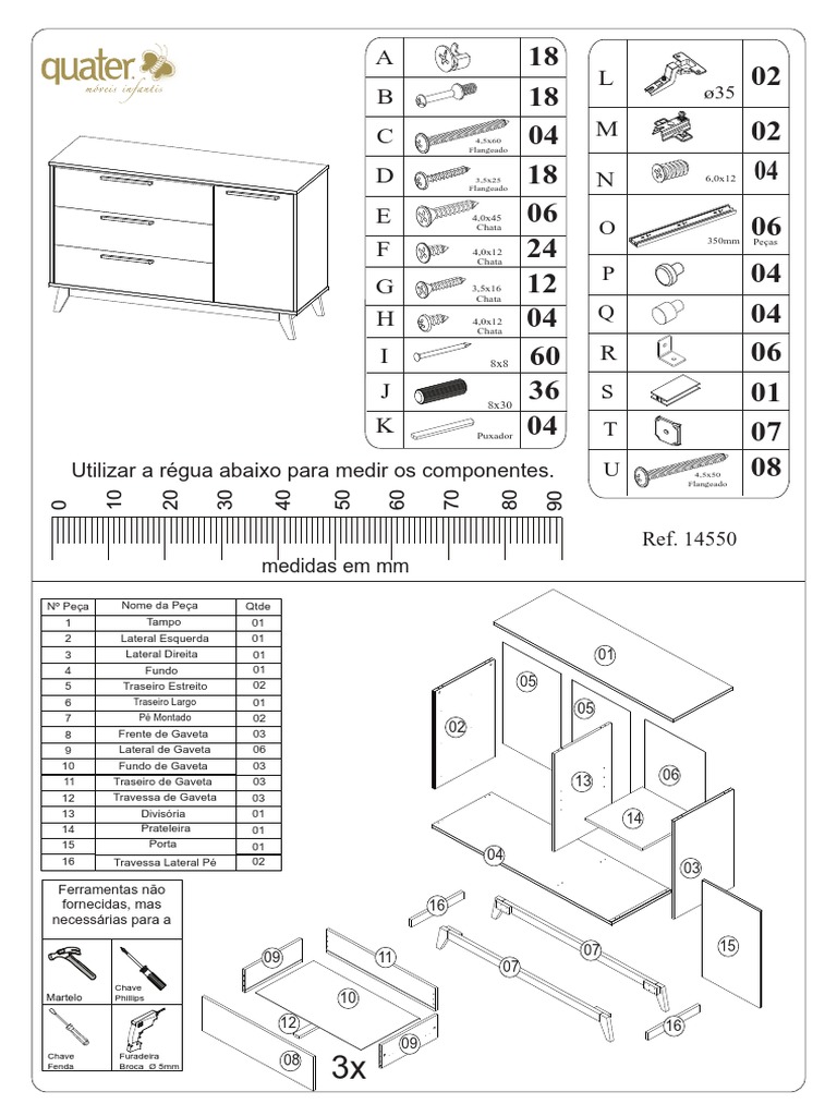 Manual de Montagem Comoda Petit Com Porta Ref 14550 - Comoda 3 Gavetas Com Porta | PDF