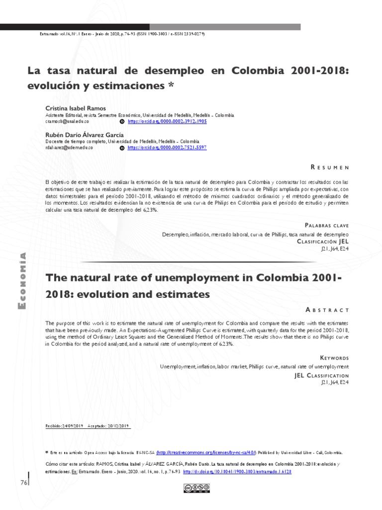 La Tasa Natural de - Desempleo - en - Colombia - 2001-2018 | PDF ...