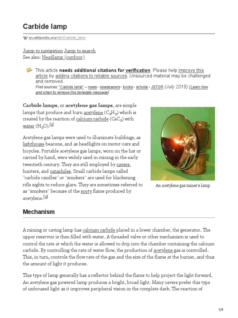 Carbide Lamps: History and Mechanism | PDF | Materials | Chemistry