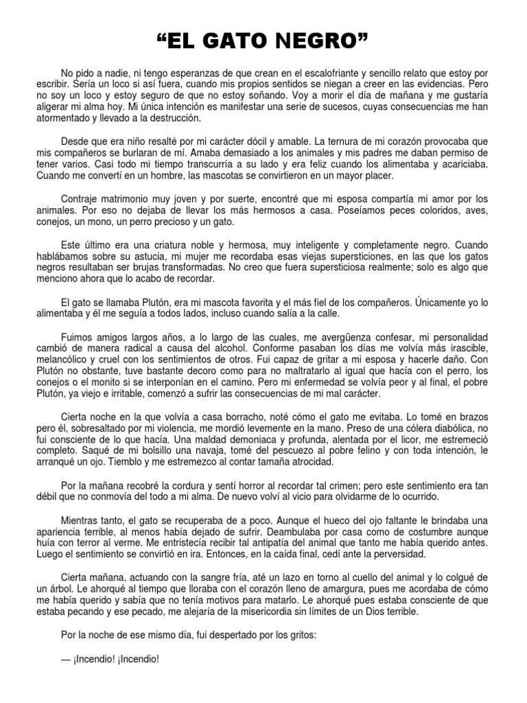 EL GATO NEGRO, Adaptación | PDF | Gatos