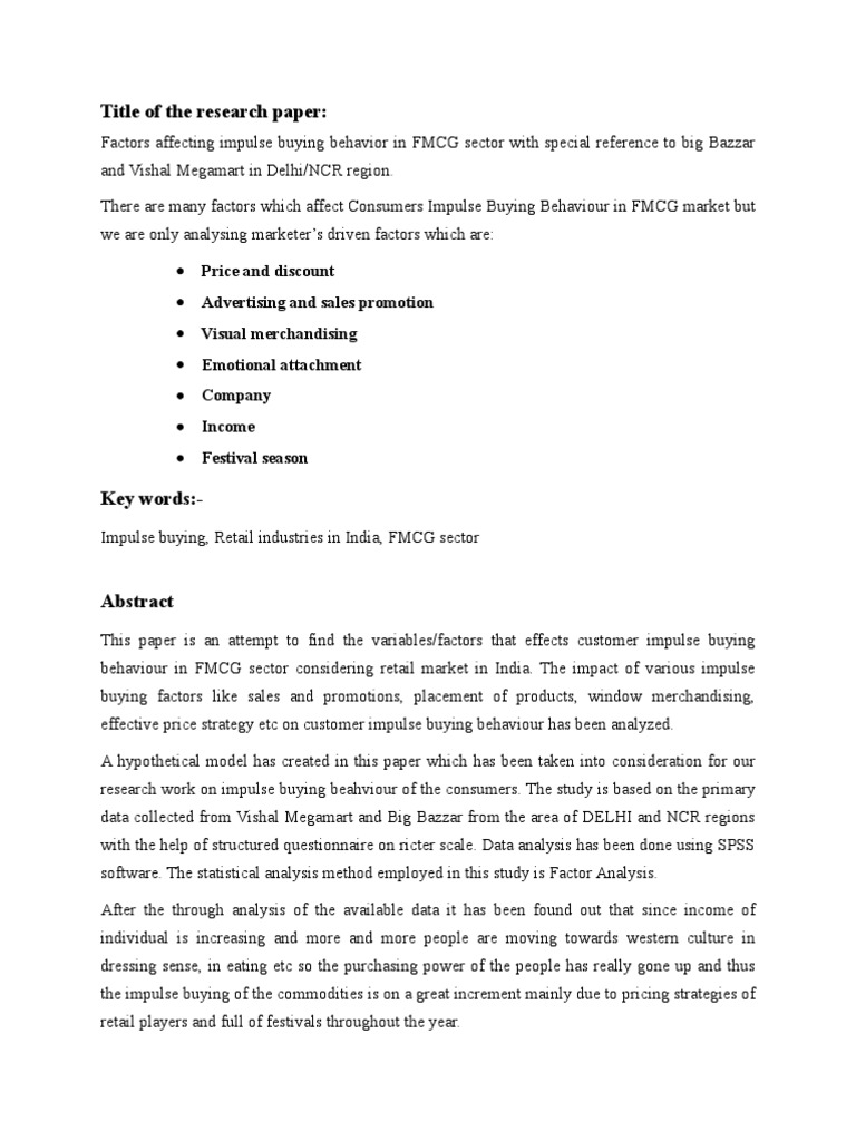 Factors Influencing Impulse Buying in FMCG | PDF | Retail | Behavior