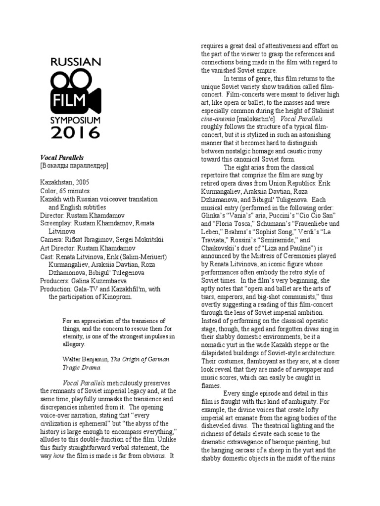 Film Review Vocal Parallels Rustam Khamdamov | PDF | Opera