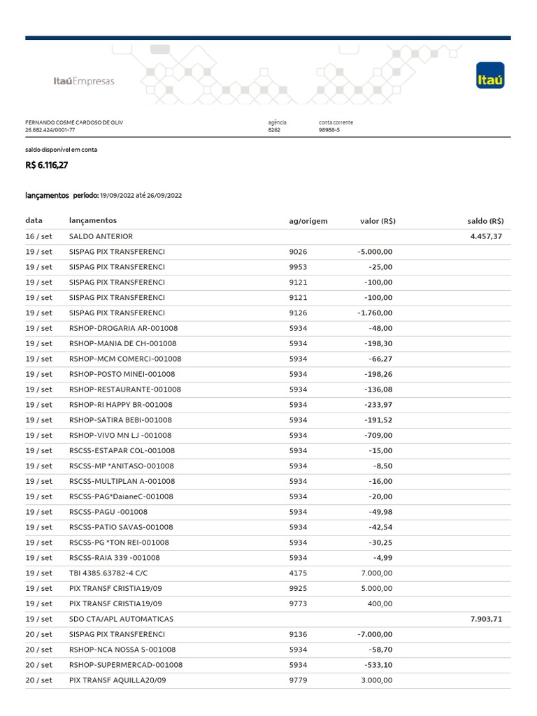 Extrato - 8262 989885 26 09 2022 | PDF