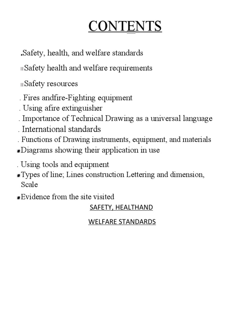 SAFETY, HEALTH AND WELFARE STANDARDS IN TECHNICAL DRAWING | PDF ...