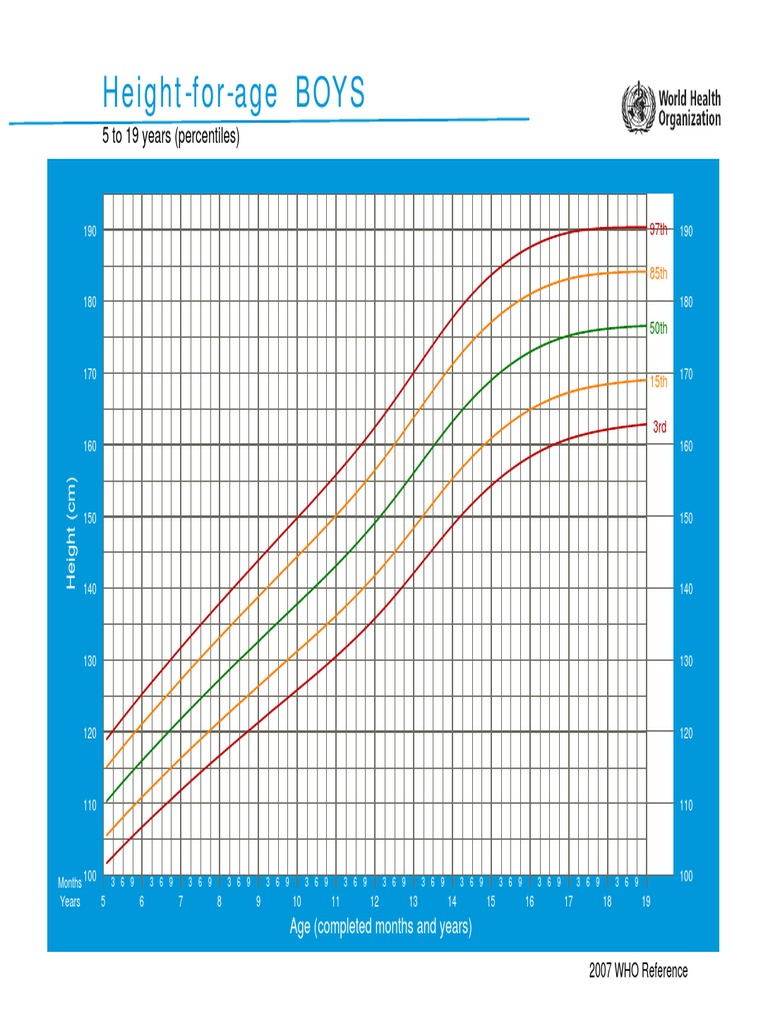 OMS. Altura para Idade Meninos - 5-19 Anos. em Percentil. | PDF