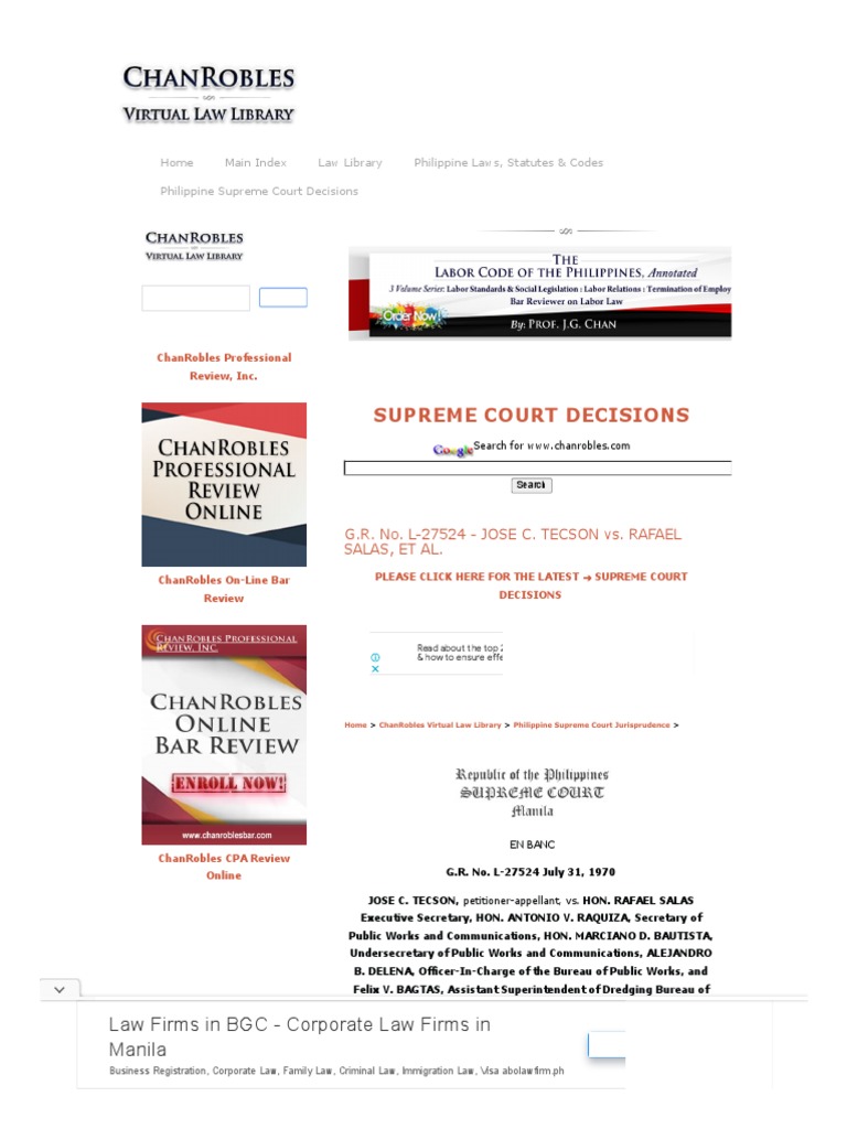 G.R. No. L-27524 - JOSE C. TECSON vs. RAFAEL SALAS, ET AL | PDF ...