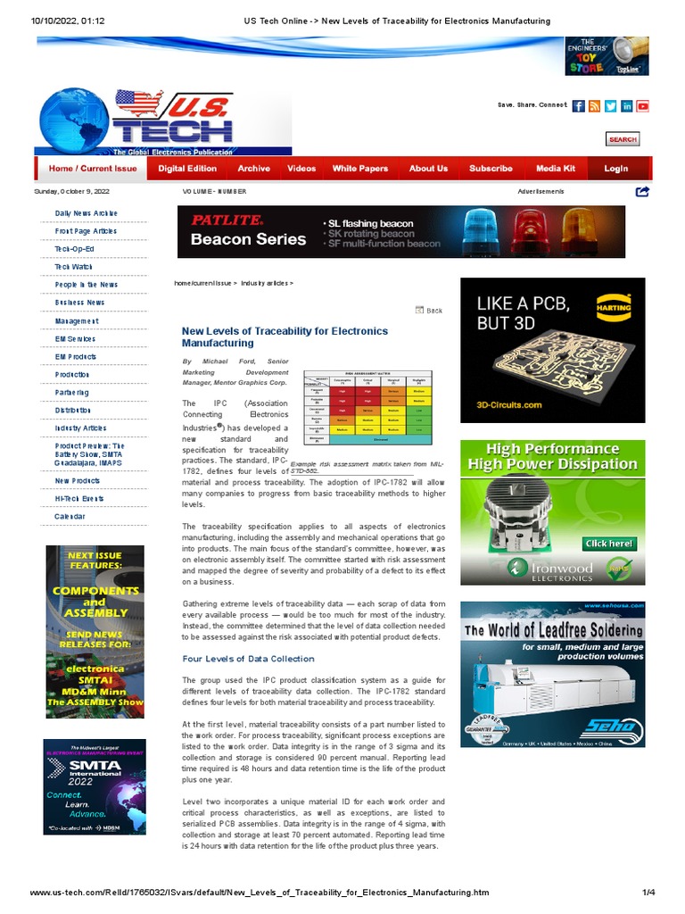 US Tech Online - New Levels of Traceability For Electronics Manufacturing | PDF | Risk | Automation