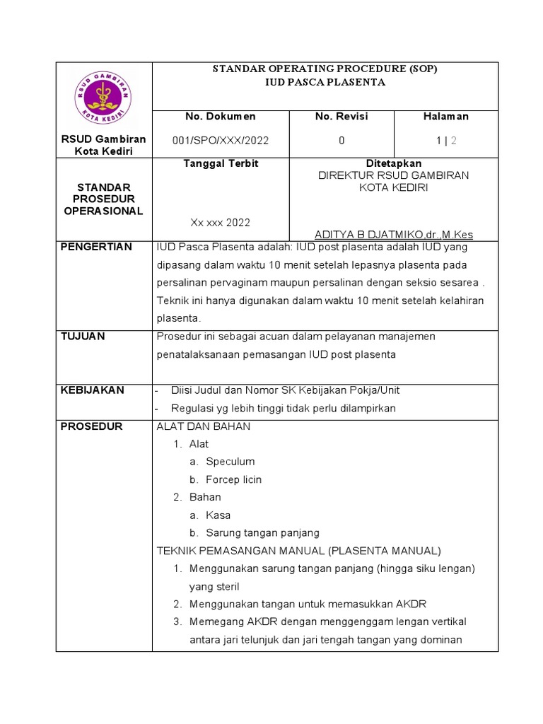 Sop Iud Pasca Plasenta | PDF