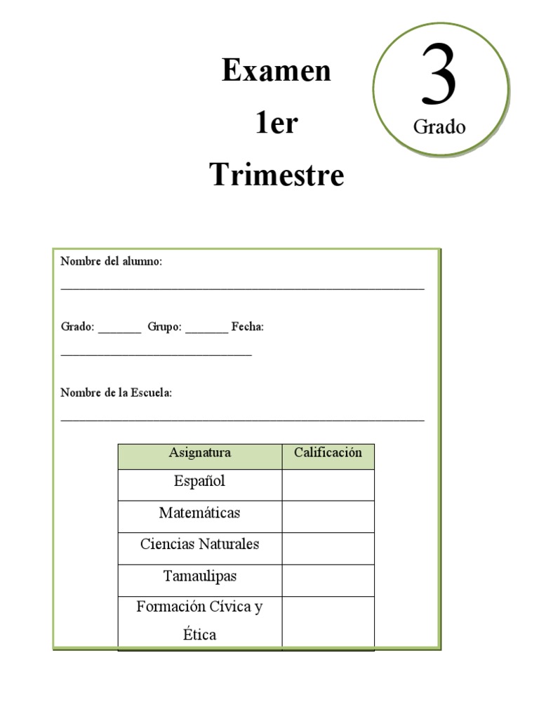 3er Grado - Examen Bloque 1 (2017-2018) | PDF | Sistema circulatorio ...