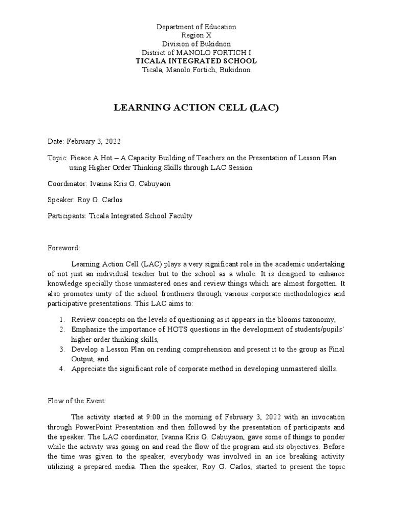 LAC Session | PDF | Lesson Plan | Teachers LAC Session | PDF | Lesson Plan | Teachers