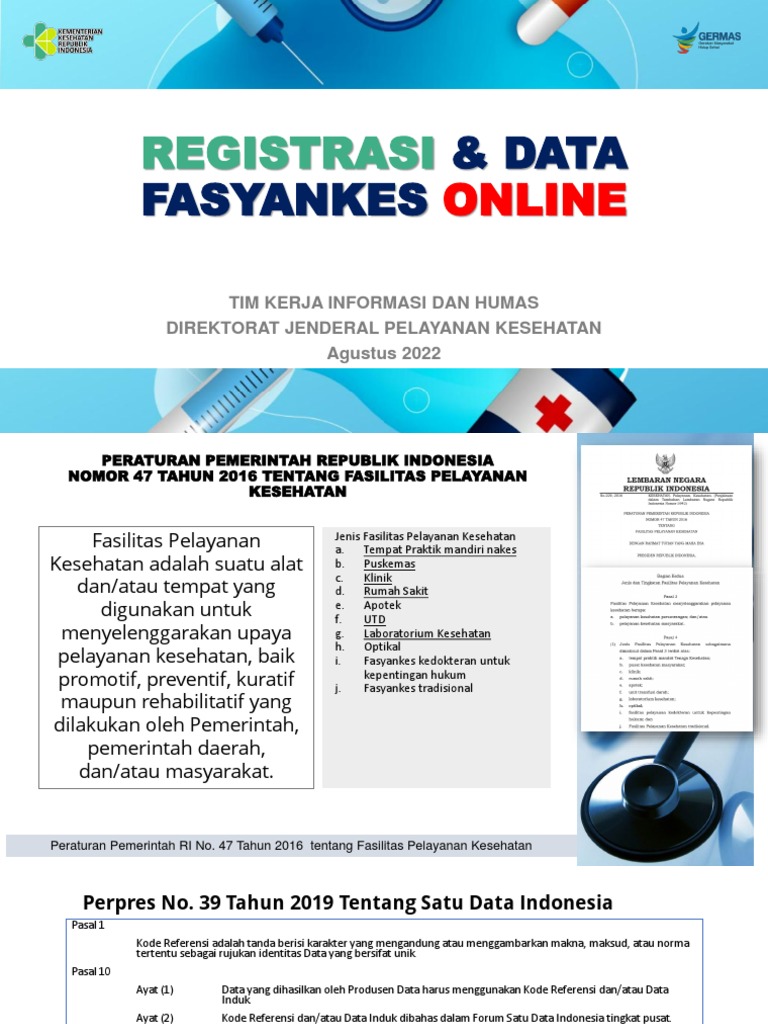 Registrasi Dan Data Fasyankes Online - Tim Kerja Informasi Humas | PDF ...