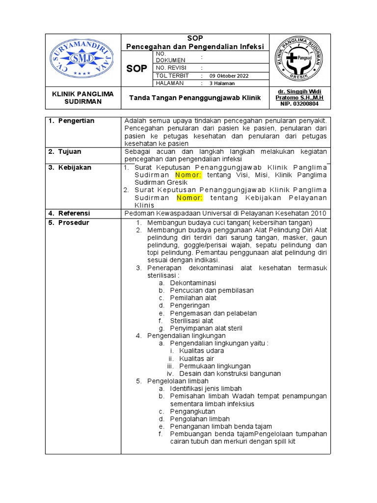SOP Pencegahan Dan Pengendalian Infeksi | PDF | Sains & Matematika