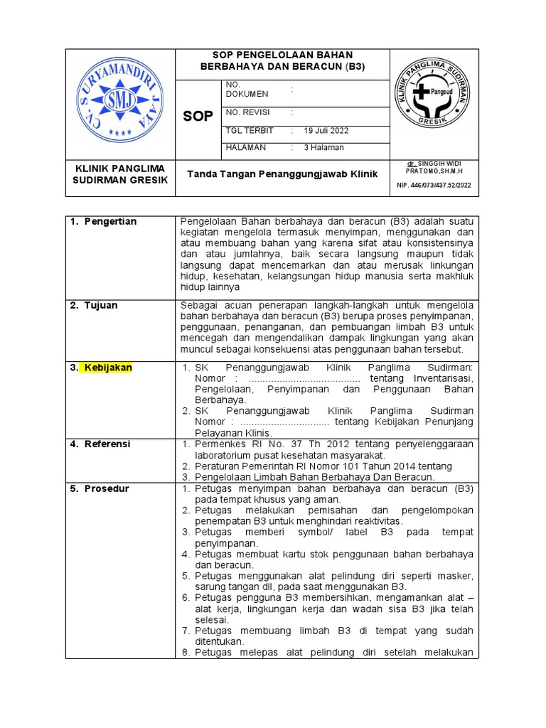 Sop Pengelolaan B3 | PDF