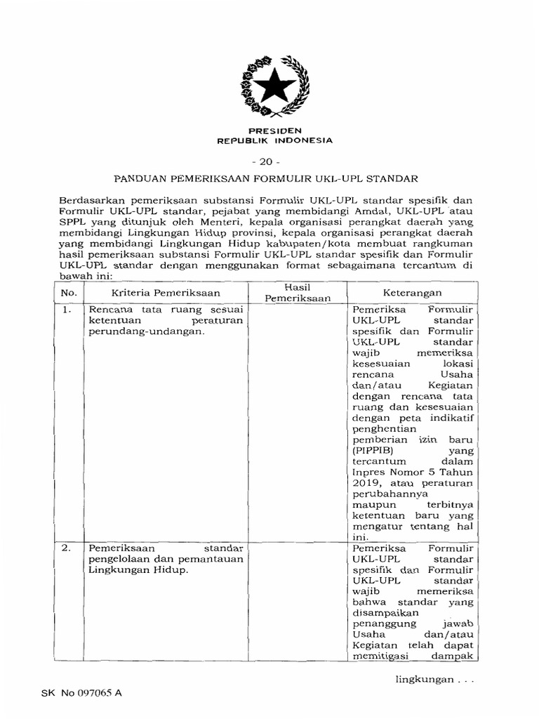 Panduan Pemeriksaan Formulir UKL-UPL Standar | PDF