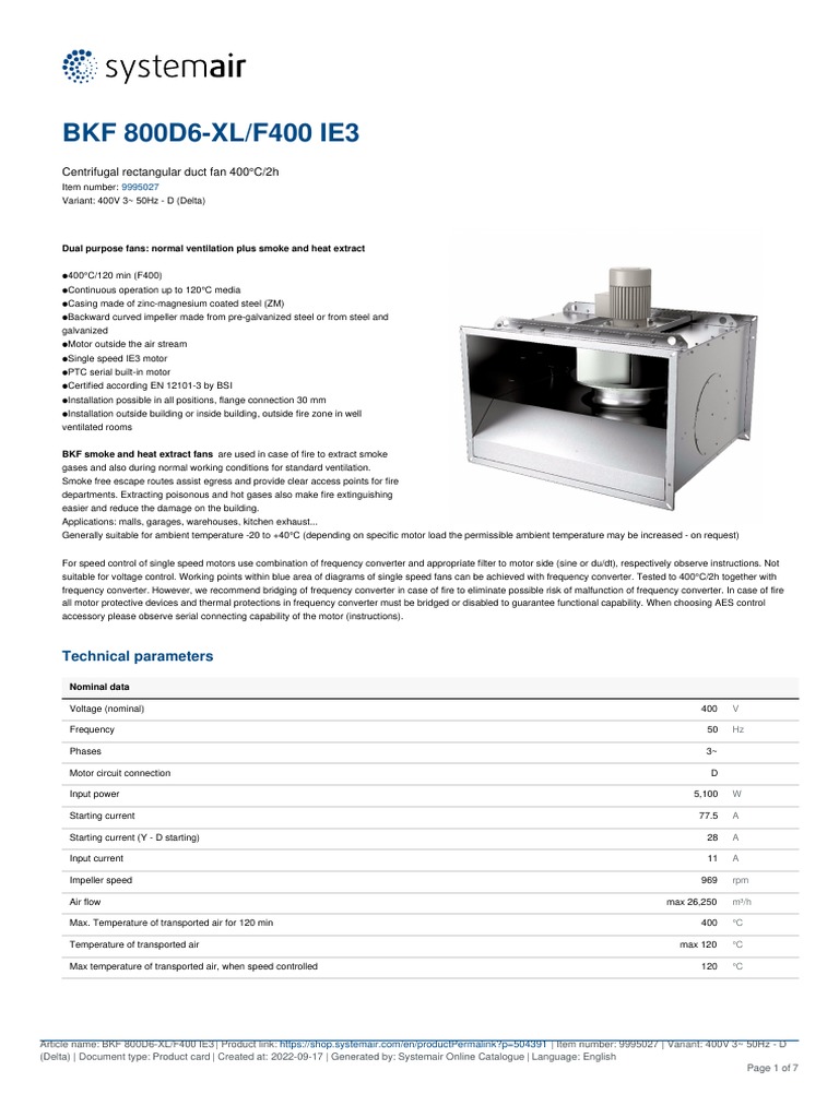 Systemair BKF 800D6-XL F400 IE3 | PDF