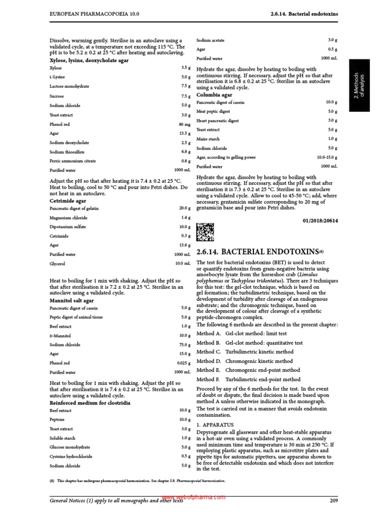 2.6.14. Bacterial Endotoxins | PDF | Ph | Buffer Solution