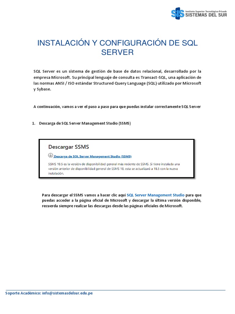 2 Instalacion y Configuracion de Microsoft SQL SERVER | PDF | Servidor SQL de Microsoft | SQL