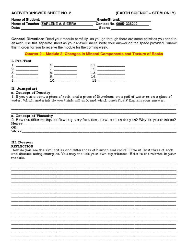 Earth Science - Activity Sheet No. 2 | PDF | Physical Sciences | Earth Sciences