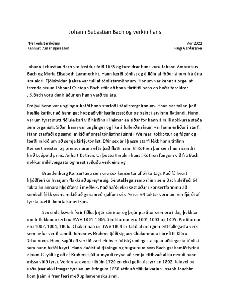 Barrok Ritgerð Jóhann Sebastian Bach | PDF