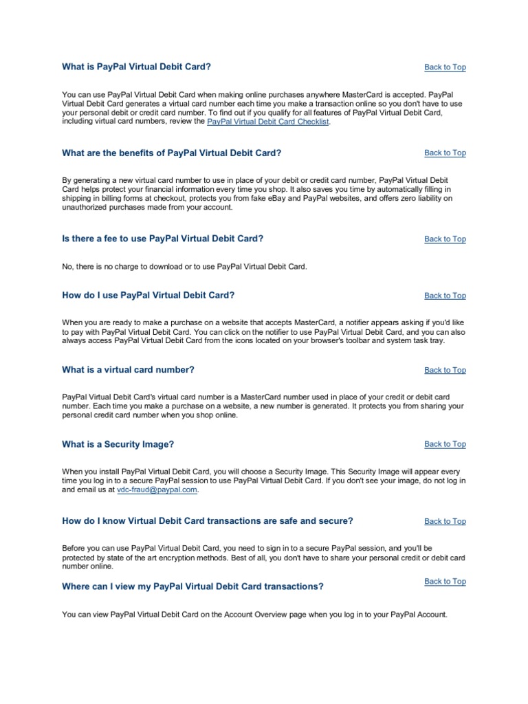 Virtual Debit Card FAQ | PDF | Debit Card | Pay Pal