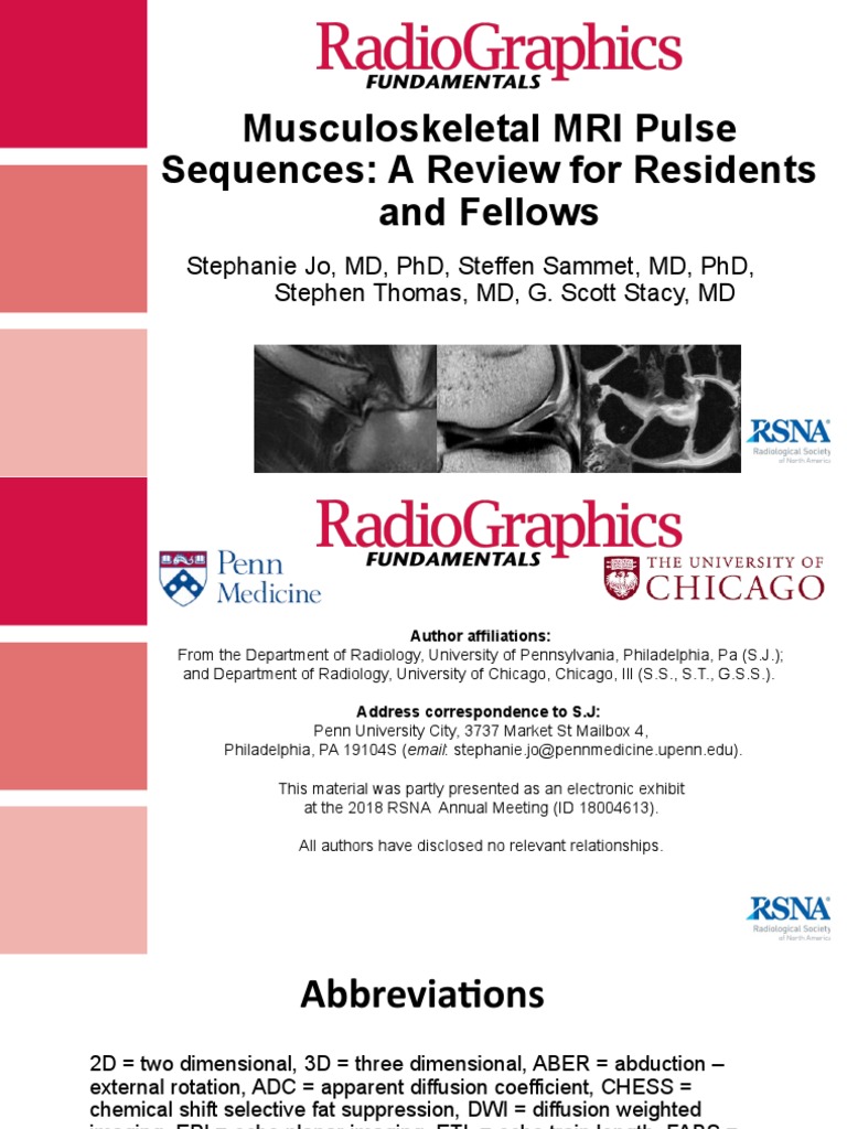 MSK MRI Pulse Sequences | PDF | Magnetic Resonance Imaging | Relaxation ...