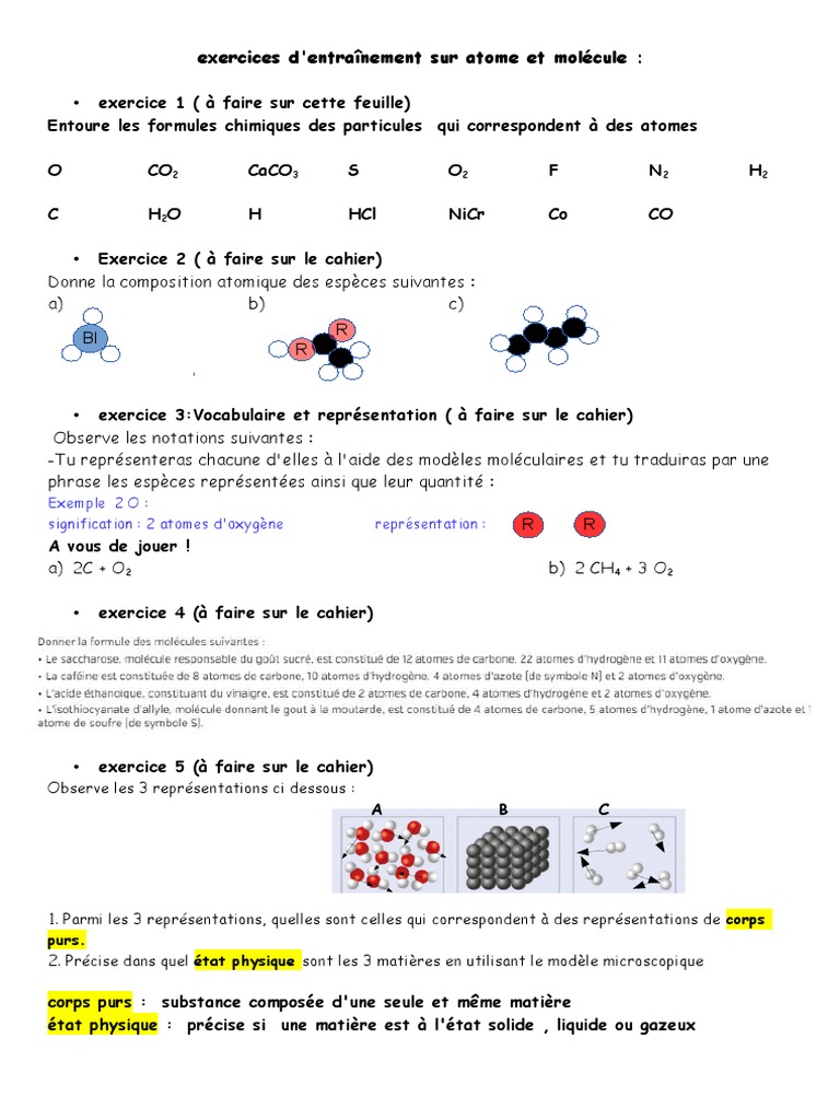 Exercice Molecule 4Eme – Exercices Sur Les Molécules – DAEB